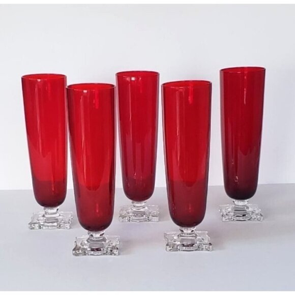 Seneca Glass | Dining | Vintage Mcm Seneca Slim Jim 93 Ruby Red Footed ...